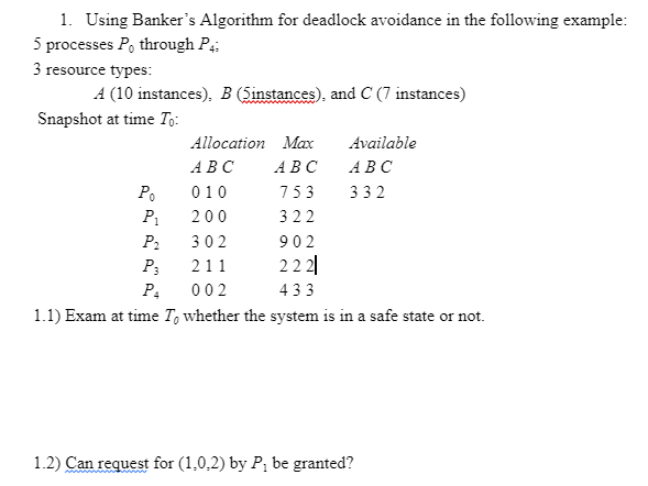 Using Banker's Algorithm for deadlock avoidance in | Chegg.com