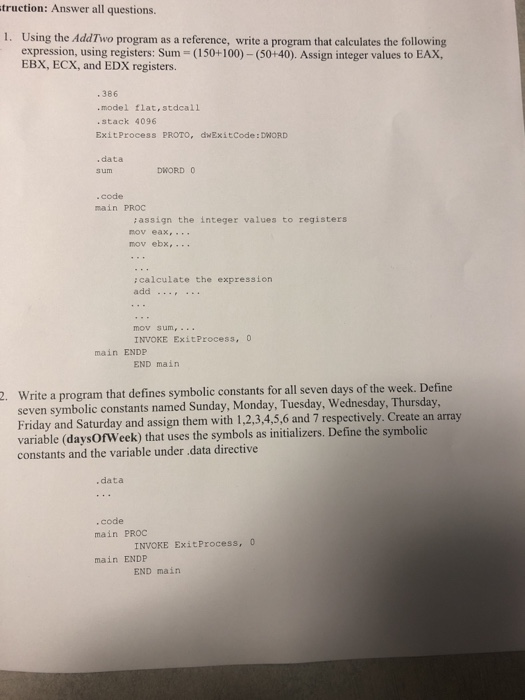 Solved Struction Answer All Questions 1 Using The Addtwo 8231