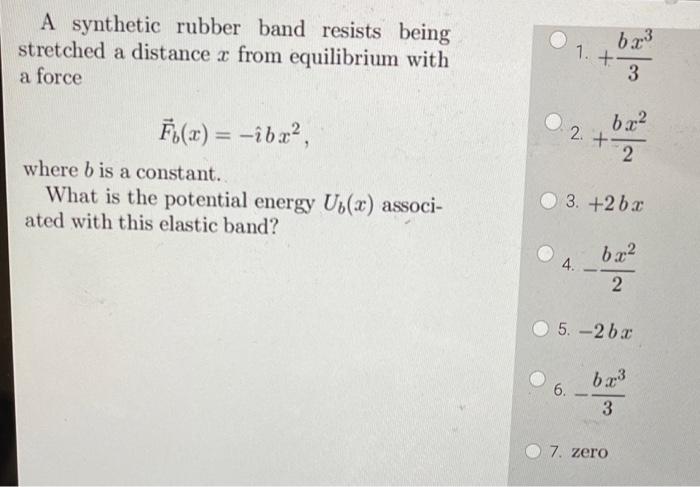 Solved A synthetic rubber band resists being stretched a | Chegg.com