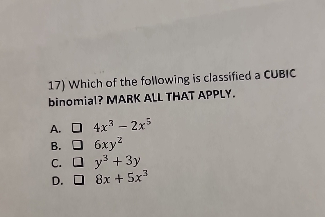 Solved Which of the following is classified a CUBIC | Chegg.com