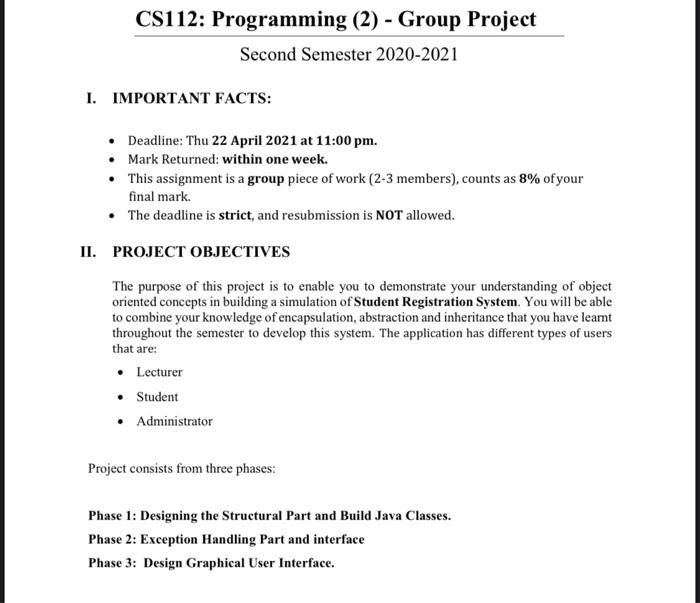 Solved Cs112 Programming 2 Group Project Second 