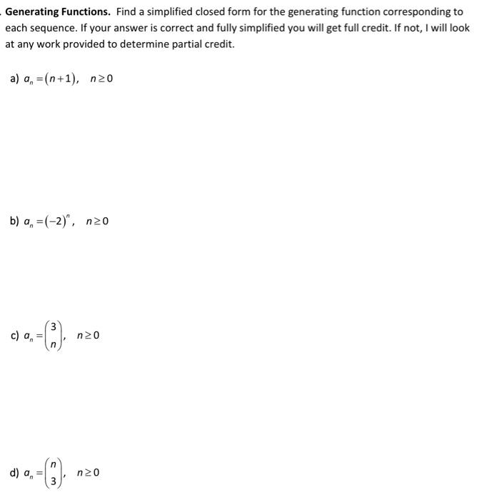 Solved Generating Functions. Find a simplified closed form | Chegg.com