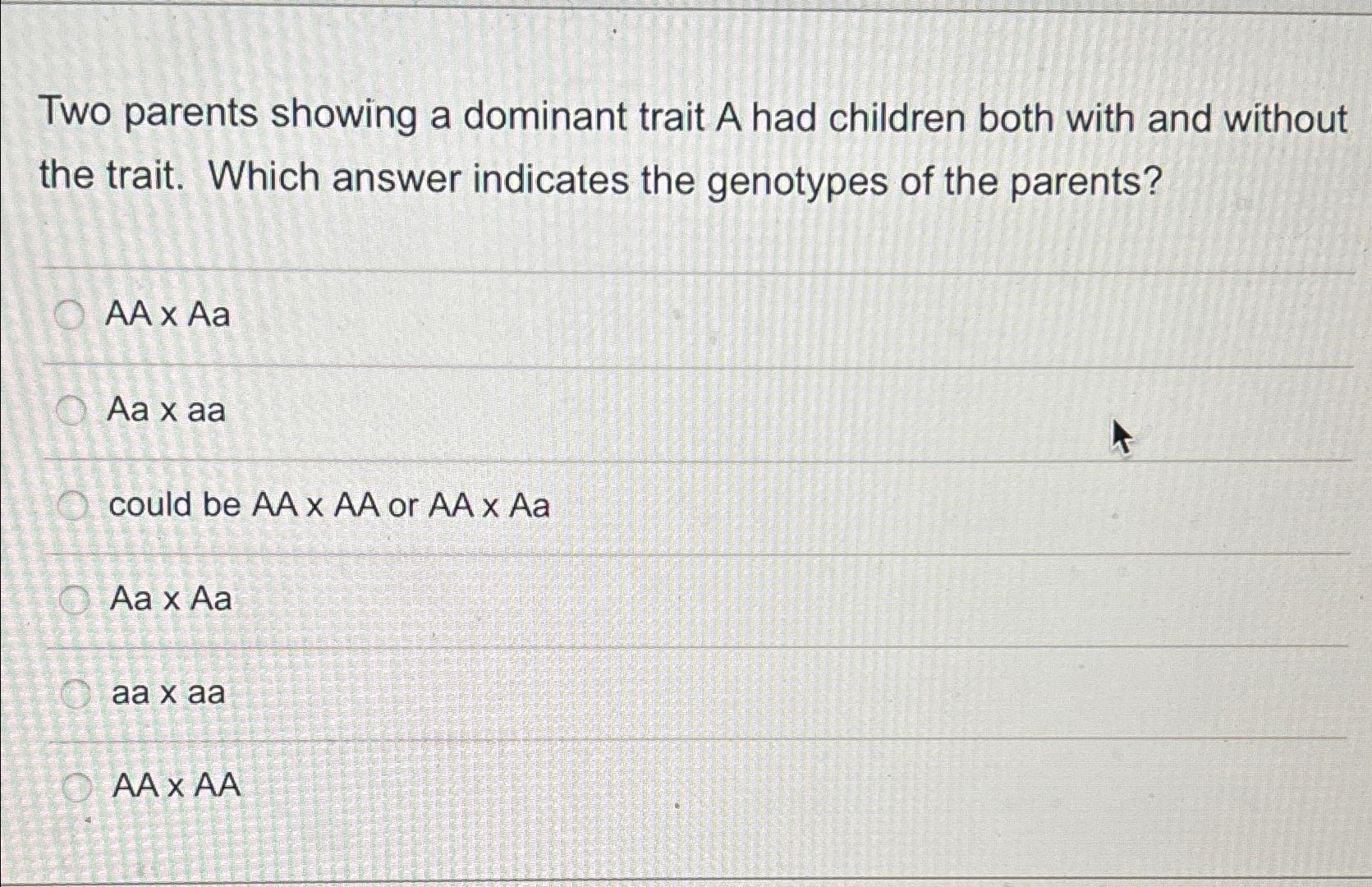 Solved Two parents showing a dominant trait A had children | Chegg.com