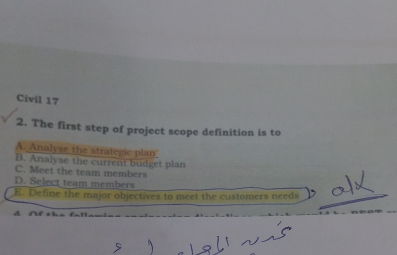 Solved Civil 172. ﻿The first step of project scope | Chegg.com