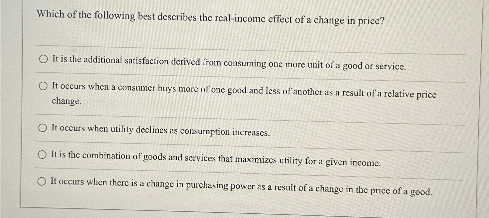 Solved Which of the following best describes the real-income | Chegg.com