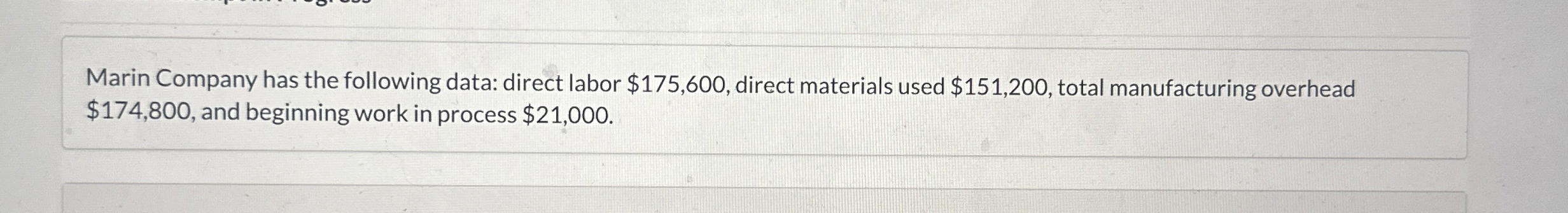 Solved Marin Company has the following data: direct labor | Chegg.com