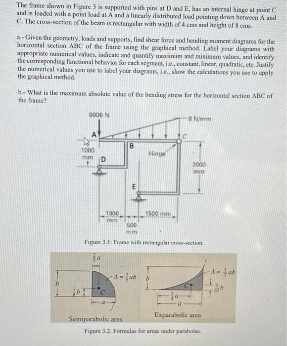 Solved The frame shown in Figure 3 is supported with pins at | Chegg.com