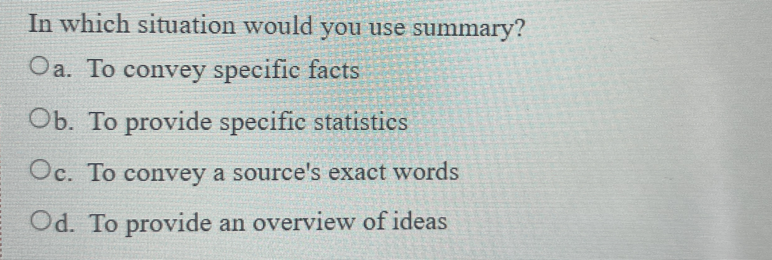 Solved In which situation would you use summary?a. ﻿To | Chegg.com