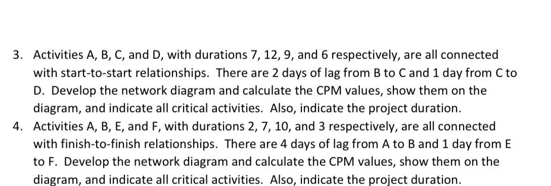 Solved Activities A,B,C, ﻿and D, ﻿with durations 7,12,9, | Chegg.com
