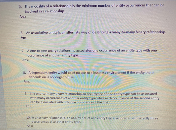 Solved 5. The modality of a relationship is the minimum | Chegg.com