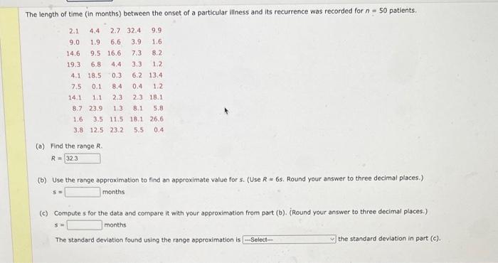 Solved The length of time (in months) between the onset of a | Chegg.com
