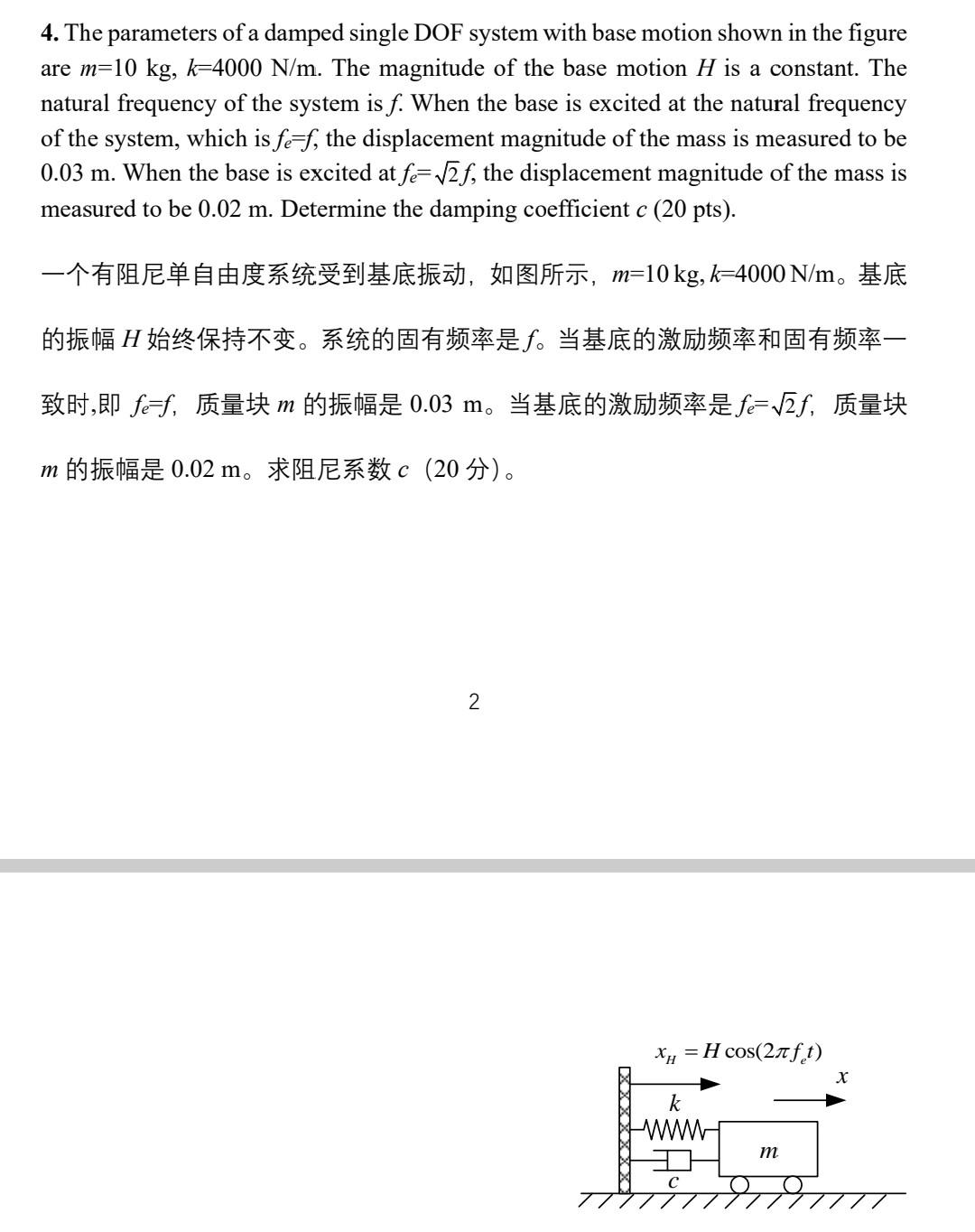 Solved 4. The parameters of a damped single DOF system with | Chegg.com