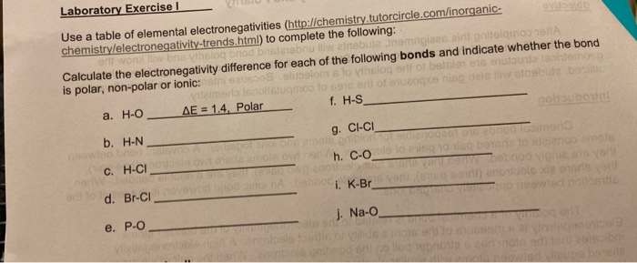 Solved calculate the electronegativity difference for each | Chegg.com