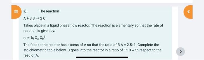 Solved The reaction A+3 B→2C Takes place in a liquid phase | Chegg.com