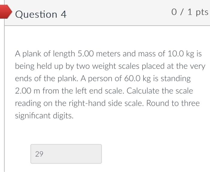Solved Question 4 0 / 1 pts A plank of length 5.00 meters | Chegg.com