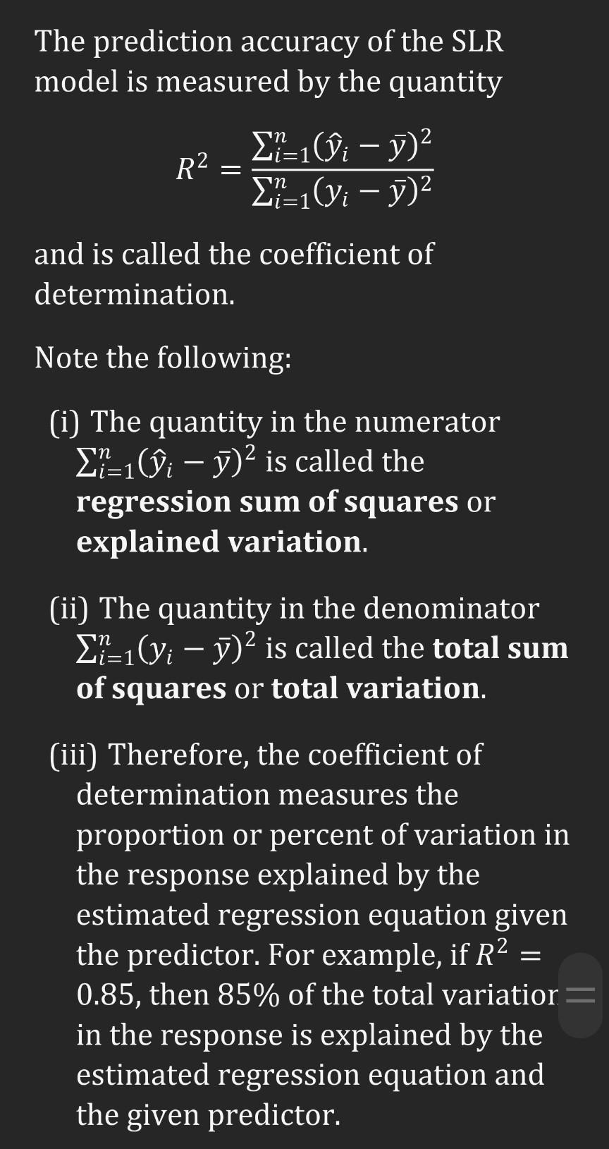 Solved The prediction accuracy of the SLR model is measured | Chegg.com