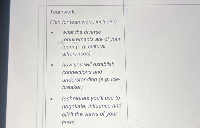 Solved Teamwork Plan for teamwork, including: - what the | Chegg.com