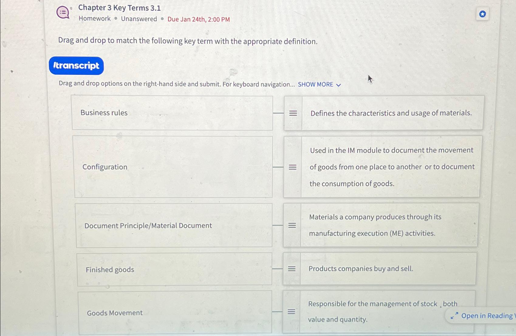Solved Chapter 3 Key Terms 3.1\\nHomework * Unanswered * Due | Chegg.com