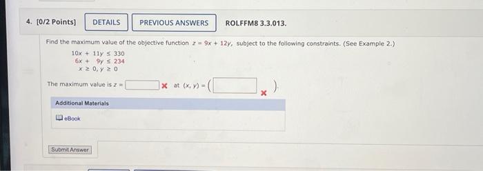Solved maximum value of the objective function z=9x+12y, | Chegg.com