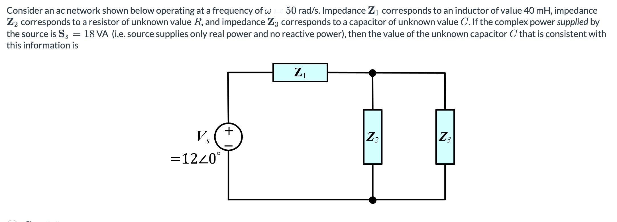 Solved Consider an ac network shown below operating at a | Chegg.com