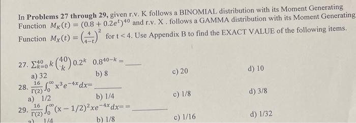 Solved In Problems 27 through 29, given r.v. K follows a | Chegg.com