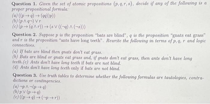 Solved Question 1. Given the set of atomic propositions | Chegg.com