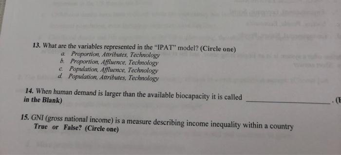 Solved 13. What are the variables represented in the "IPAT" | Chegg.com