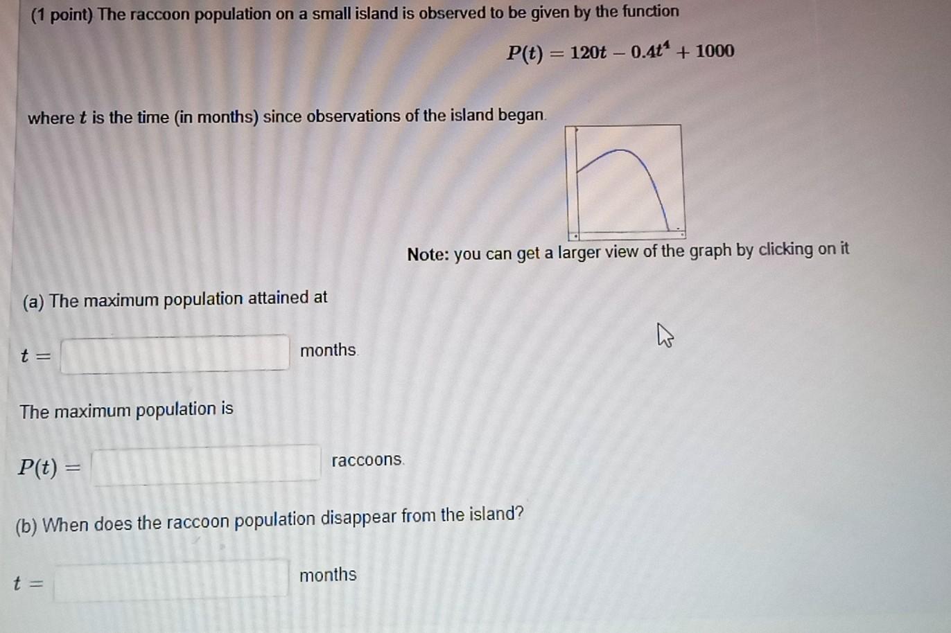 Solved (1 point) The raccoon population on a small island is | Chegg.com