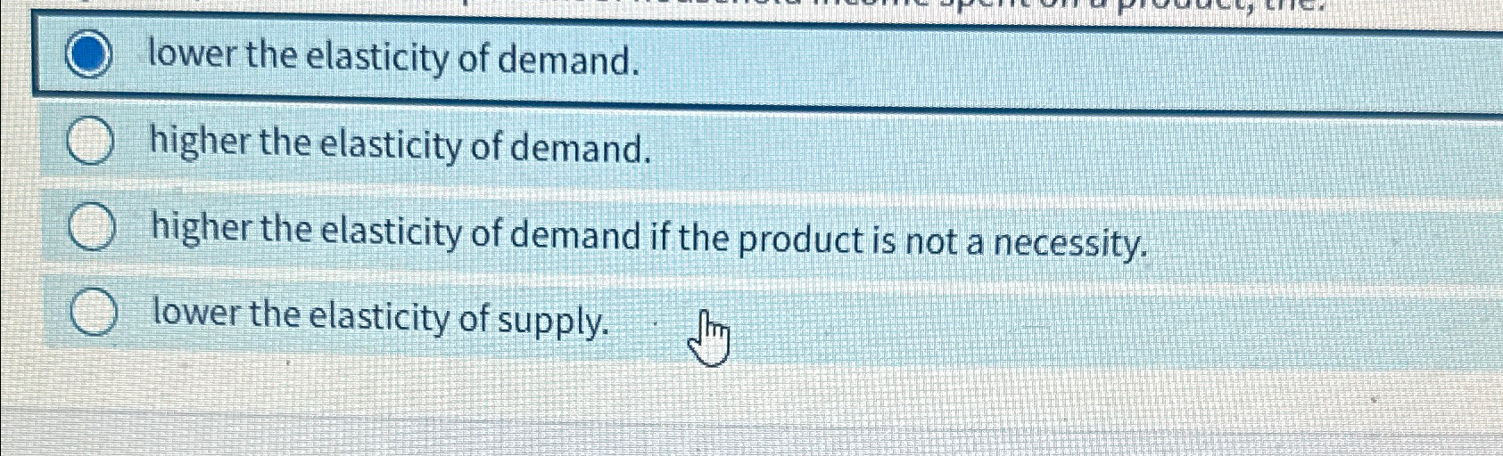 Solved lower the elasticity of demand.higher the elasticity | Chegg.com