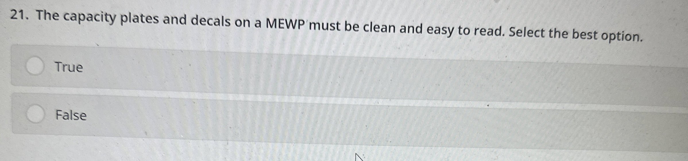 Solved The capacity plates and decals on a MEWP must be | Chegg.com