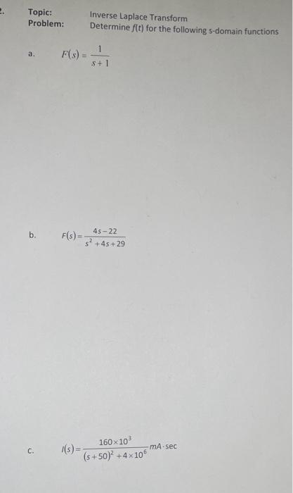 Solved Topic: Problem: Inverse Laplace Transform Determine | Chegg.com