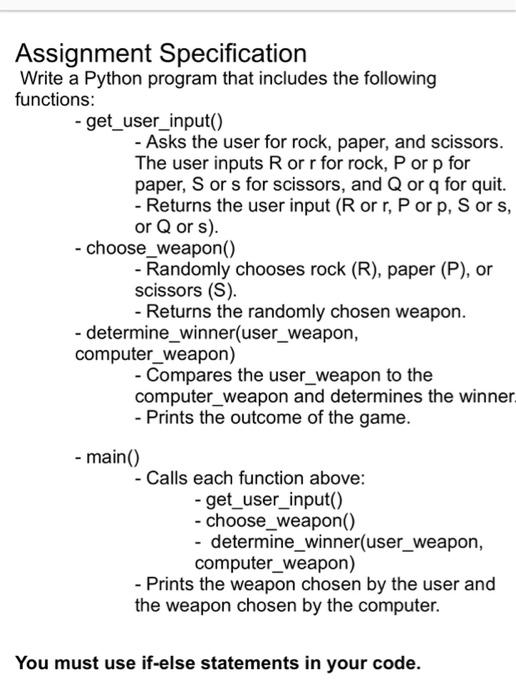 Solved Assignment Specification Write a Python program that | Chegg.com