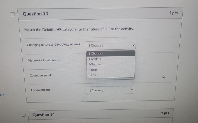 Solved Question 131 ﻿ptsMatch the Deloitte HR category for | Chegg.com