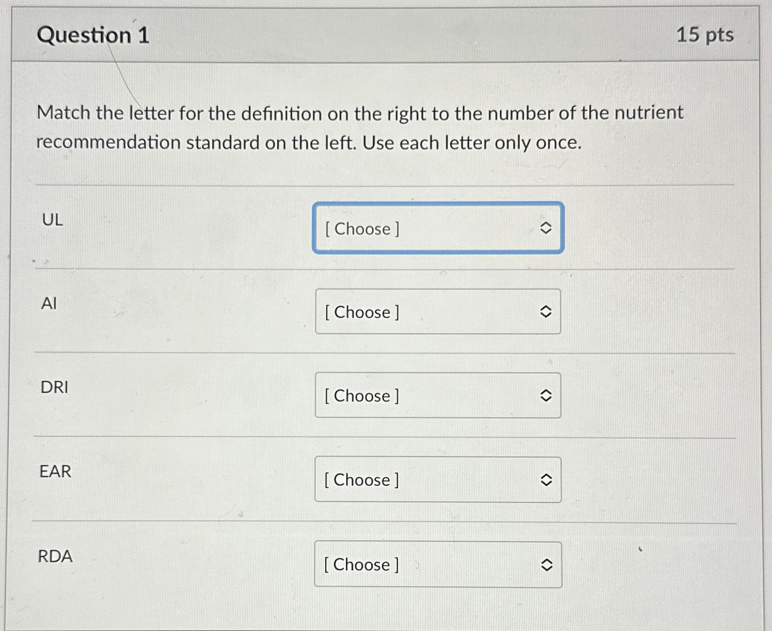 Solved Question 115 ﻿ptsMatch the letter for the definition | Chegg.com