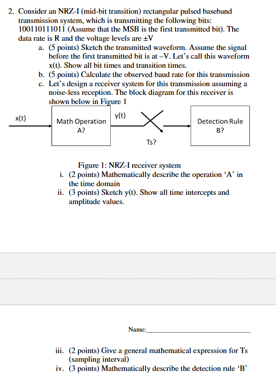 Solved 2. ﻿Consider an NRZ-I (mid-bit transition) | Chegg.com