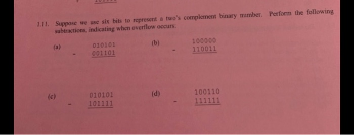 Solved 1.11. Suppose we use six bits to represent a two's | Chegg.com