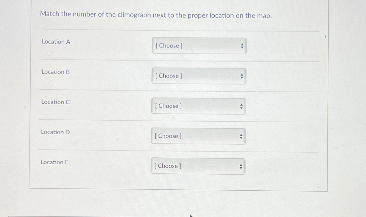 Solved Match the number of the climograph next to the proper | Chegg.com