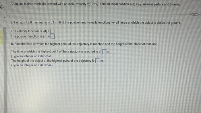 Solved an object fired vertically upward with an initial | Chegg.com