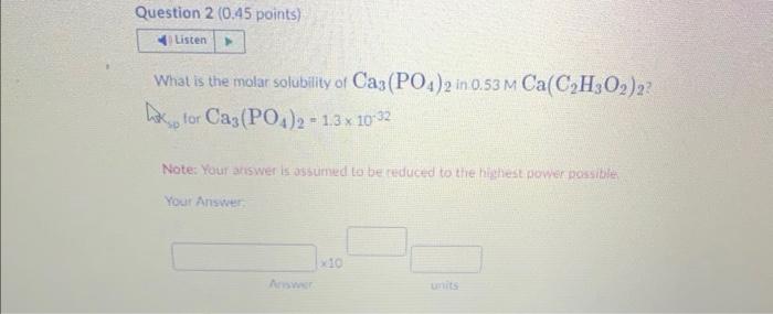 Solved What is the molar solubility of Ca3(PO4)2 in | Chegg.com