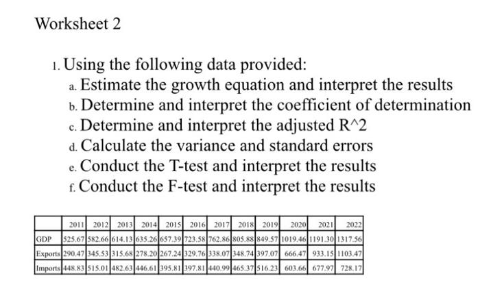 1. Using the following data provided: a. Estimate the | Chegg.com