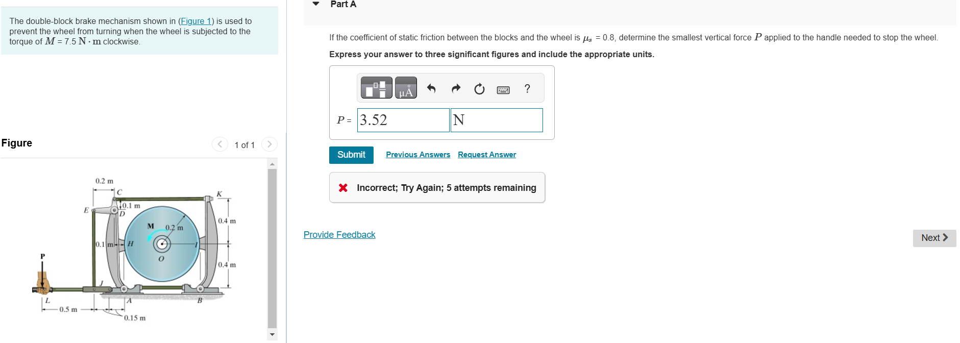 Solved The double-block brake mechanism shown in (Figure 1) | Chegg.com