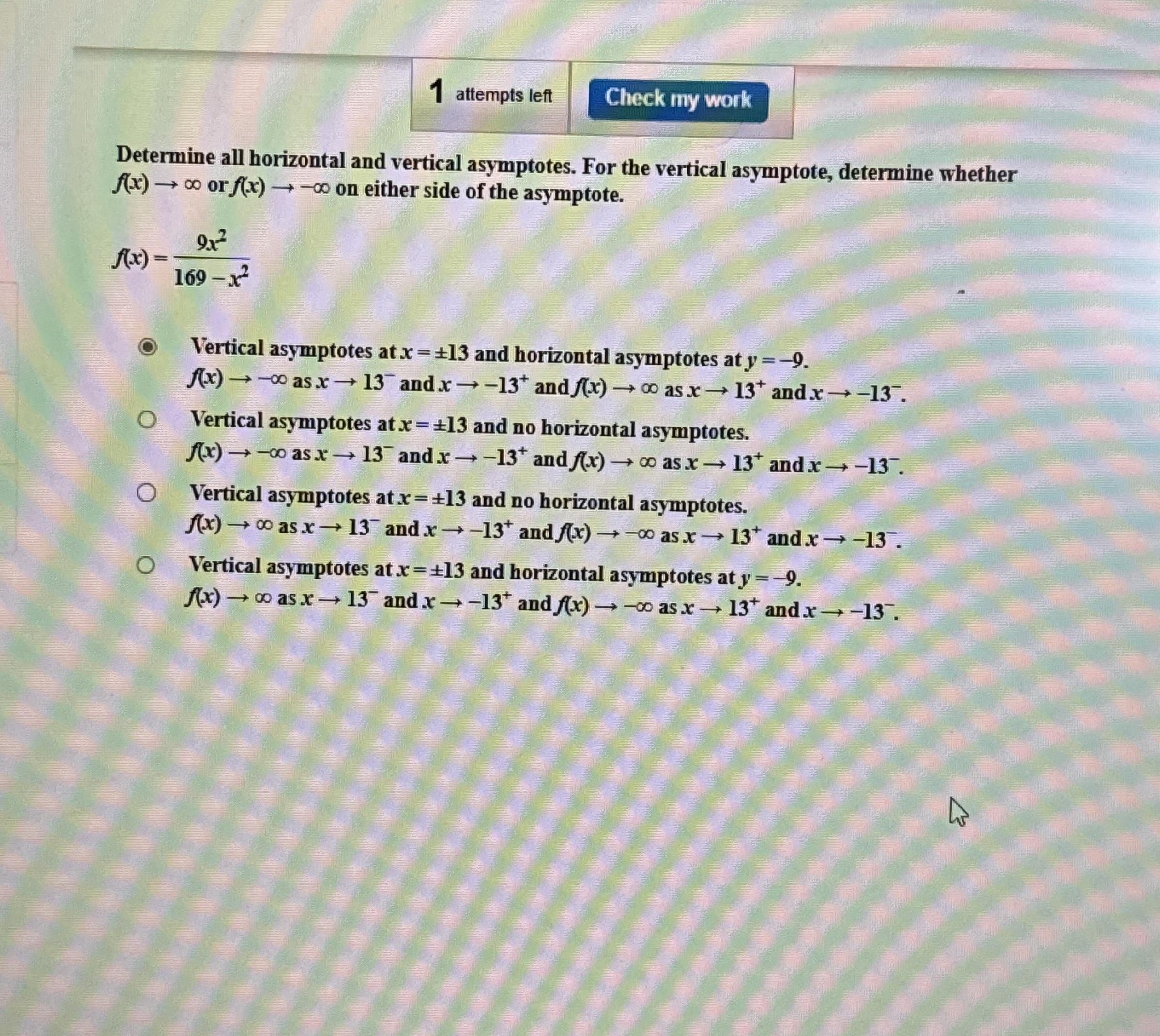 Solved Determine all horizontal and vertical asymptotes. For | Chegg.com