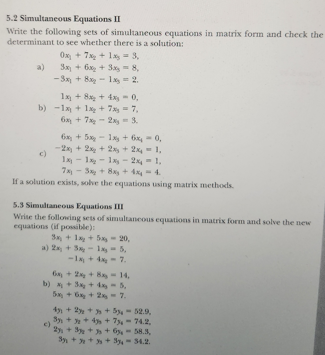 5.2 ﻿Simultaneous Equations IIWrite the following | Chegg.com