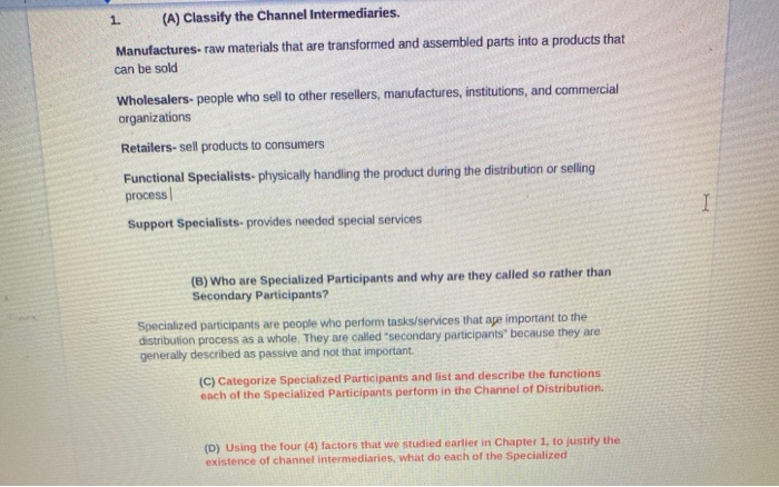 Solved 1 (A) Classify the Channel Intermediaries. | Chegg.com