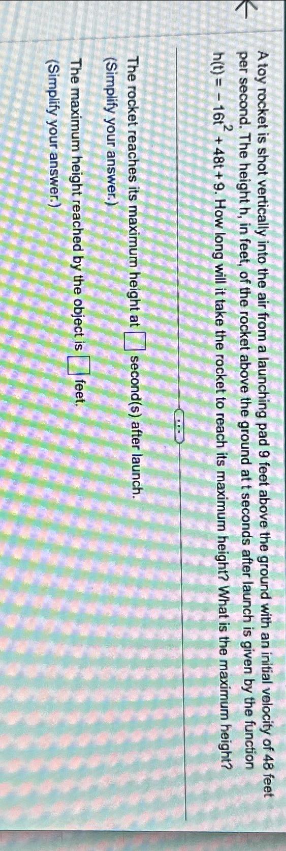 Solved A toy rocket is shot vertically into the air from a | Chegg.com