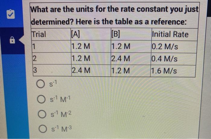 Solved What are the units for the rate constant you just | Chegg.com