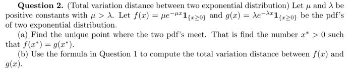 Solved Question 2. (Total variation distance between two | Chegg.com