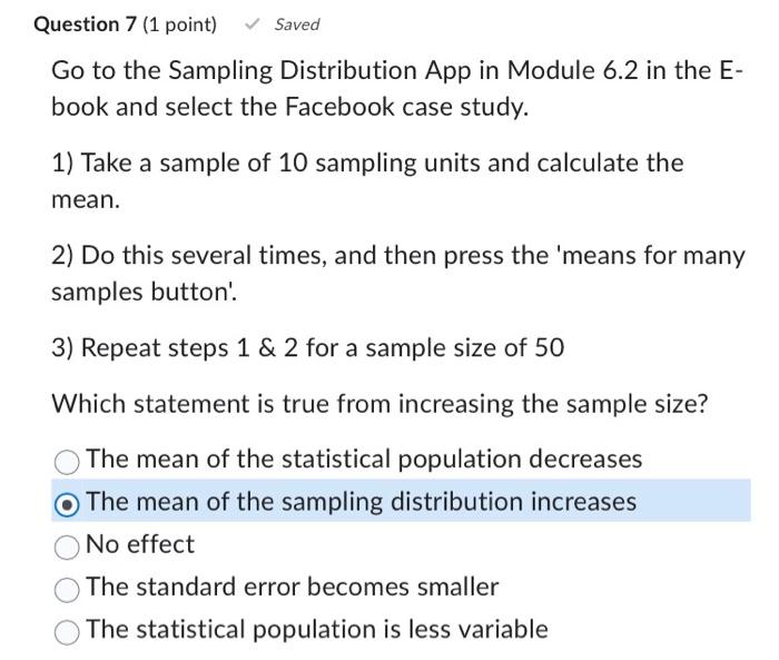 Solved Question 7 (1 point) Go to the Sampling Distribution | Chegg.com