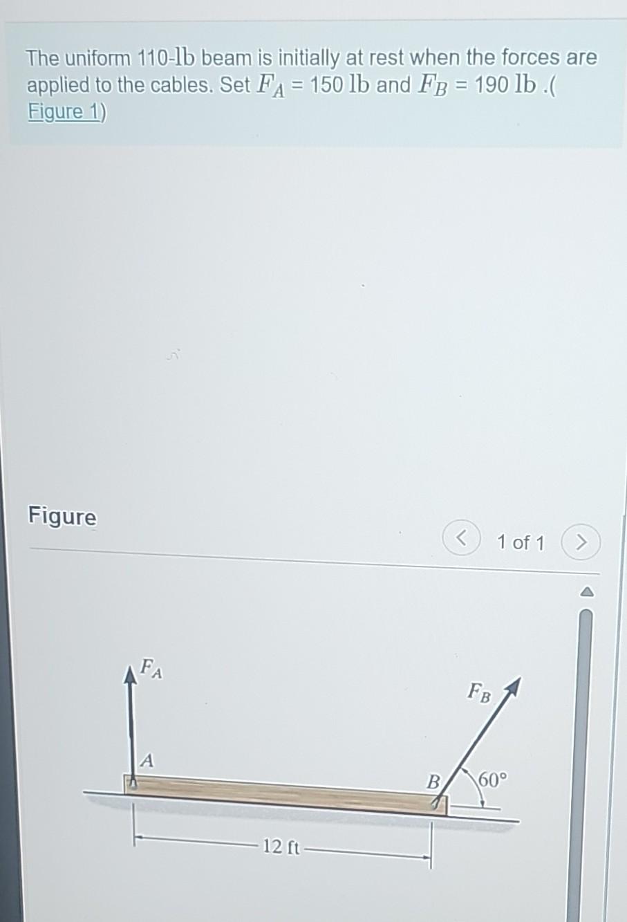 Solved The uniform 110−lb beam is initially at rest when the | Chegg.com