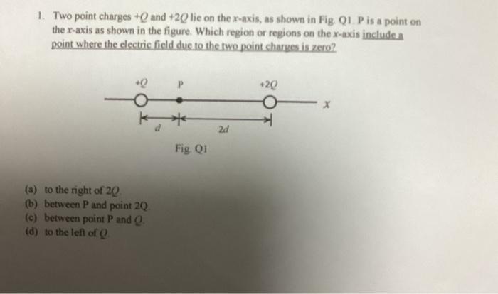 Solved 1. Two point charges +Q and +2Q lie on the x-axis, as | Chegg.com